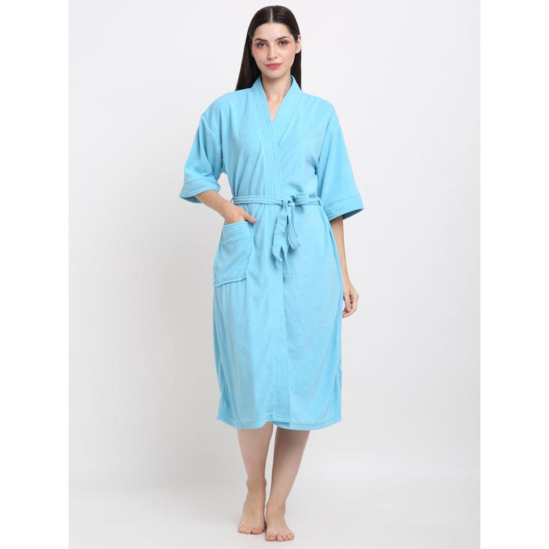 Buy Creeva Unisex Micro Terry Turquoise Bath Robe Soft Lightweight ...
