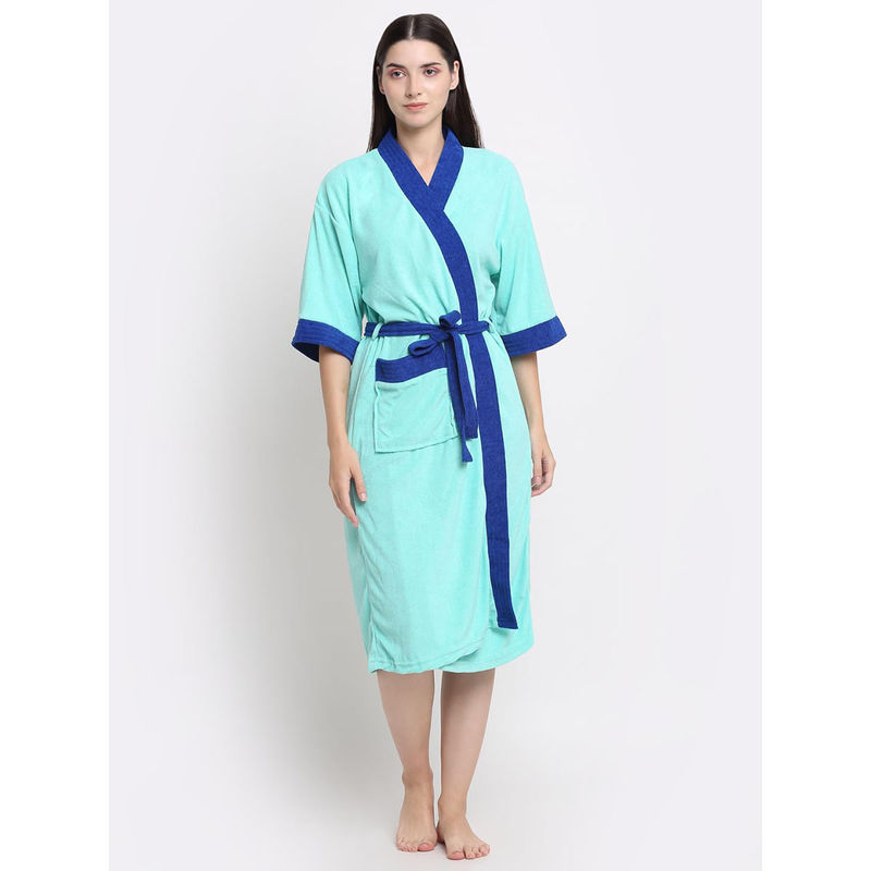 Buy Creeva Unisex Micro Terry Bath Robe Blue Soft and Lightweight ...