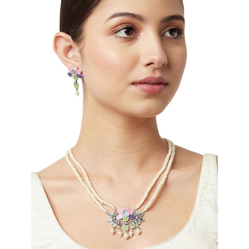 Buy Voylla Festive Hues Mirror and Enamel Details Silver Oxidised ...