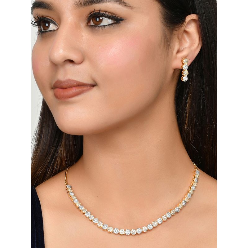 Buy Voylla Cz Elegance Dual Tone Stone-Studded Necklace Set Online