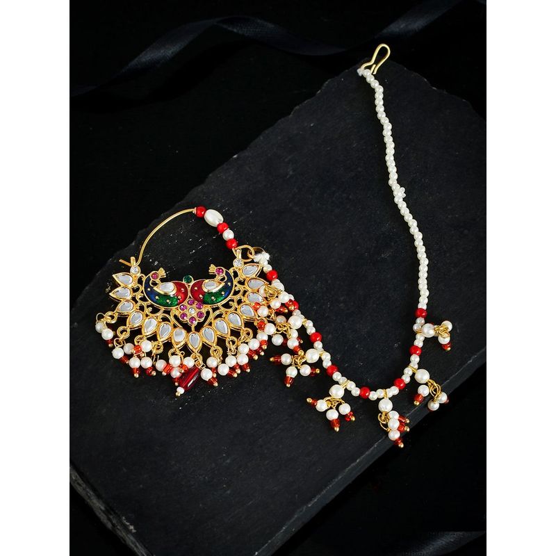 Buy Silvermerc Designs Gold Plated Pearl Meenakari Rajputi Nose Ring Online