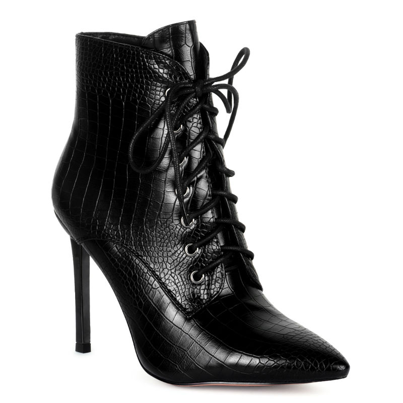 Buy London Rag Croc Lace-up Stiletto Boot In Black Online
