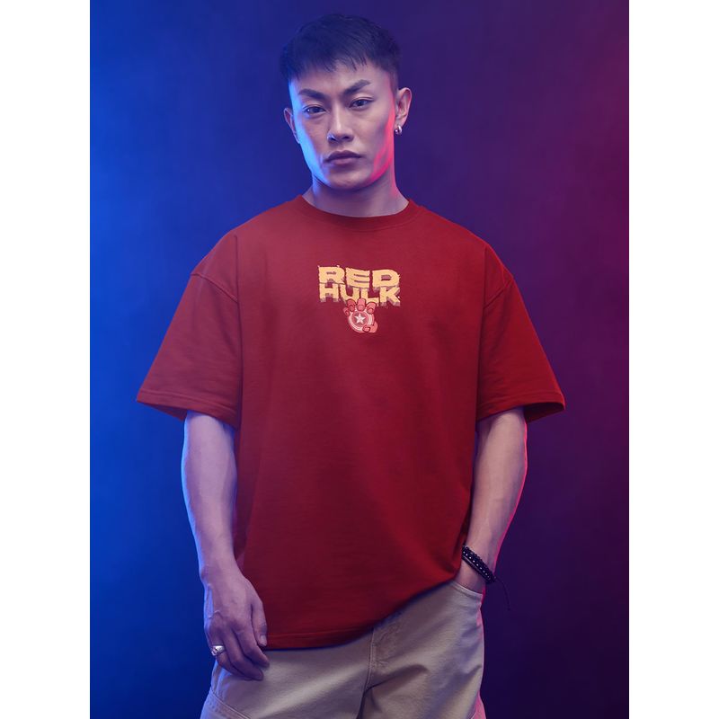 Buy The Souled Store Official Marvel Red Hulk Men Oversized T-Shirt Online