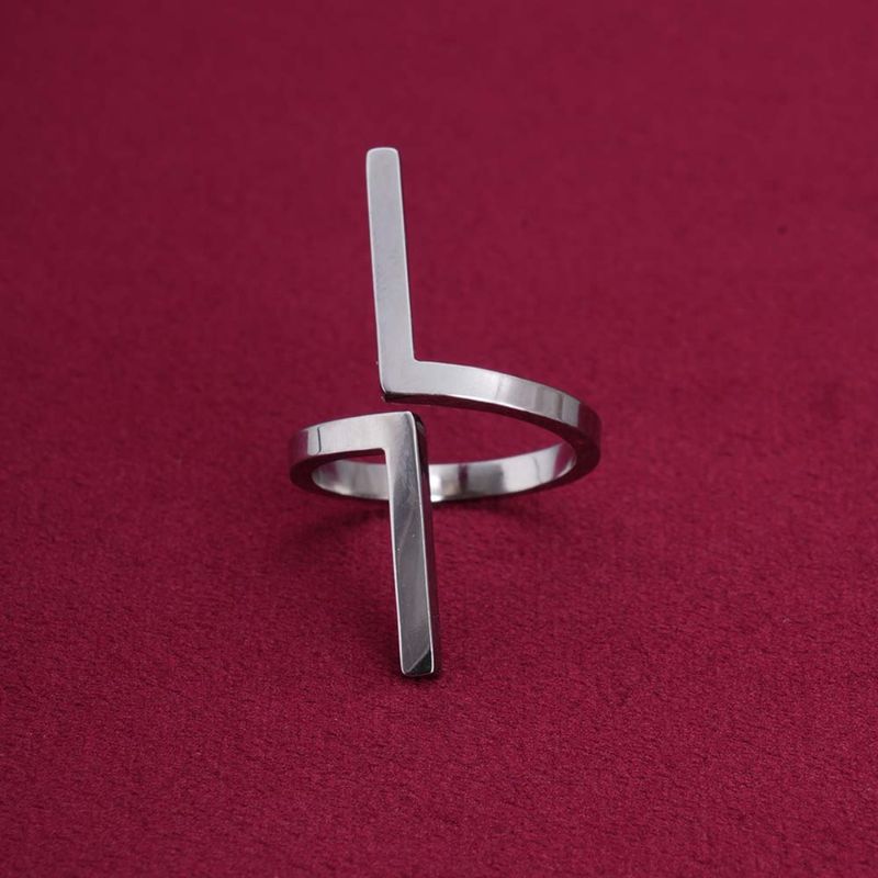 Buy Palmonas Modern L-Shaped Silver Band Ring for Womens (6) Online