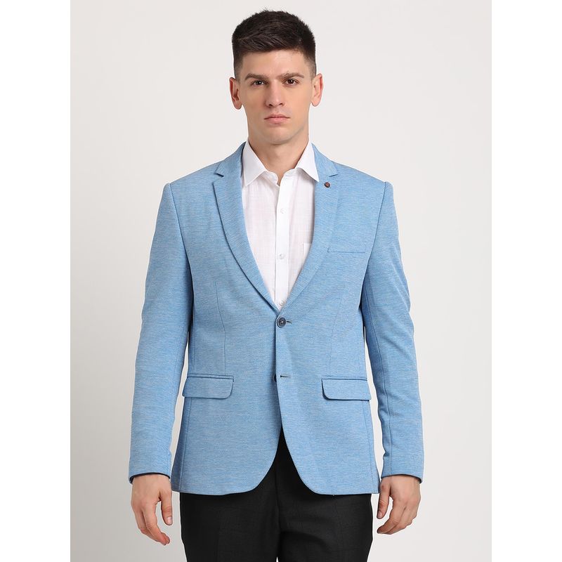 Buy Turtle Men Knitted Sky Blue Textured Casual Blazer Online