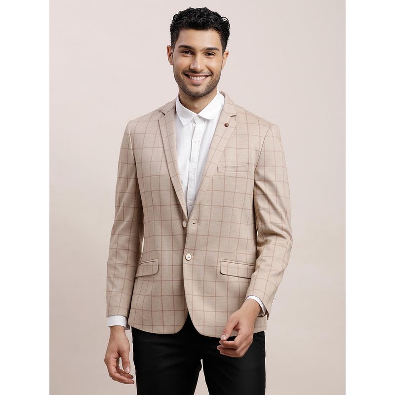 Buy Turtle Men Knitted Checkered Beige Blazer Online