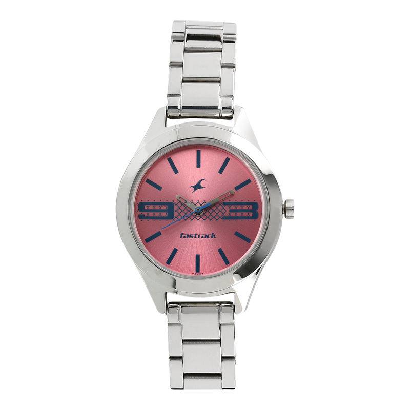 Buy Fastrack Pink Dial Silver Stainless Steel Strap Watch Online