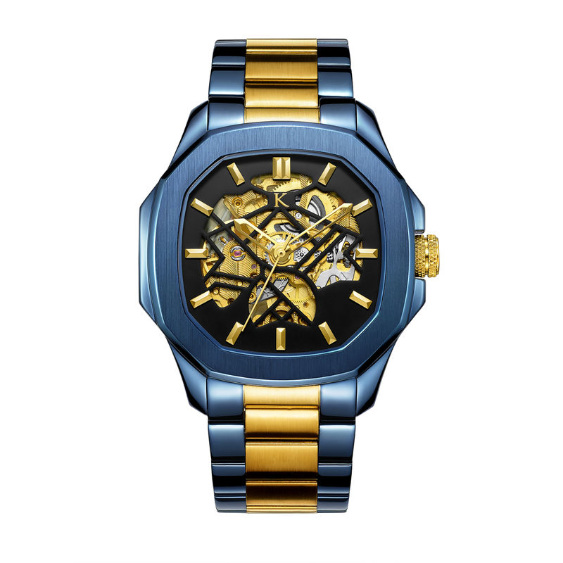 Kredo Men Otus Blue Gold Automatic Skeleton Analogue Watch (KW096): Buy ...