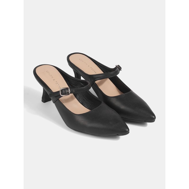Buy Lemon & Pepper Women Black Casual Slip On Mules Heels Online