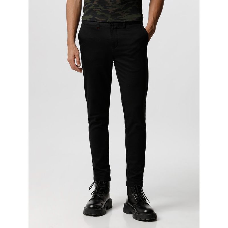 Buy THE BEAR HOUSE Ardor Editon Men Black Solid Tapered Fit Chinos Online