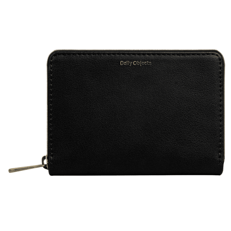 Buy DailyObjects Black Vegan Leather Zipper Slim Card & Coin Wallet Online