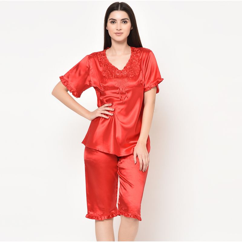Da Intimo Satin Top & Pyjama set - Red (S): Buy Da Intimo Satin Top ...