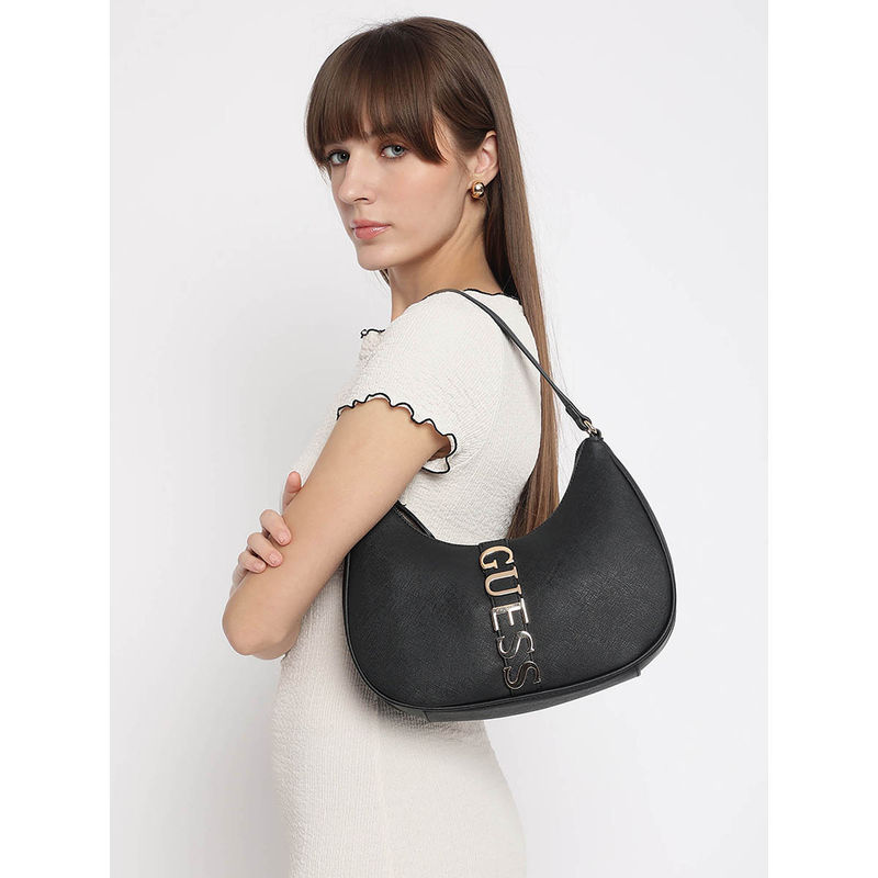 Buy Guess Black Solid Garrick Mini Top Zip Hobo Hand Handbag Online