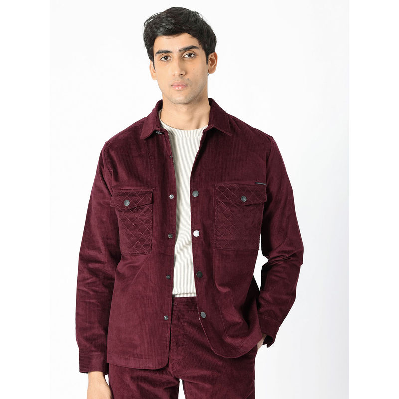 Buy Rare Rabbit Upto Dark Maroon Self Design Jacket Online