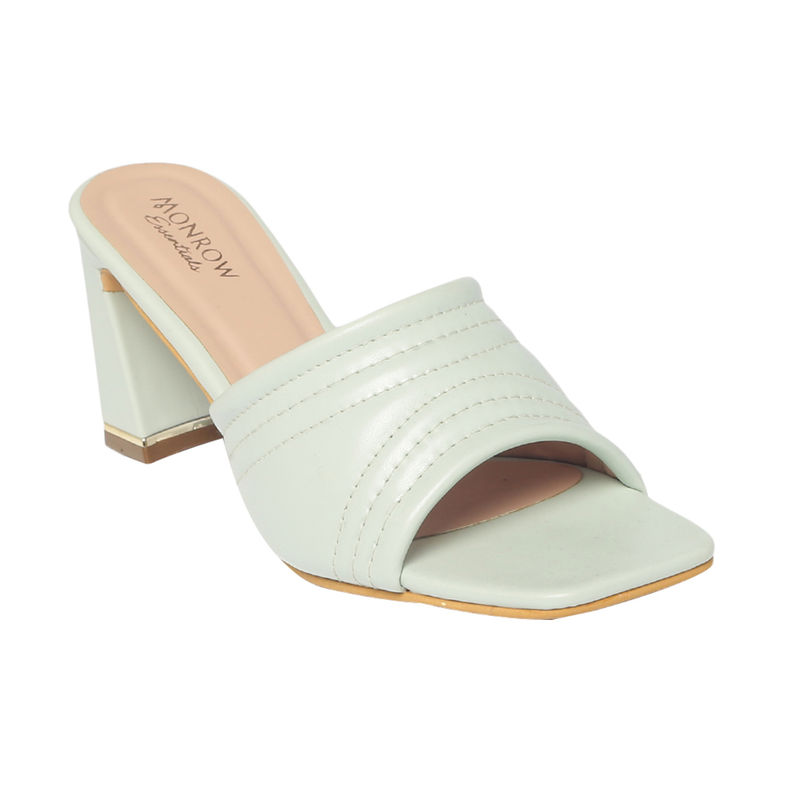 Buy Monrow Solid-plain Teal Block Heels Online