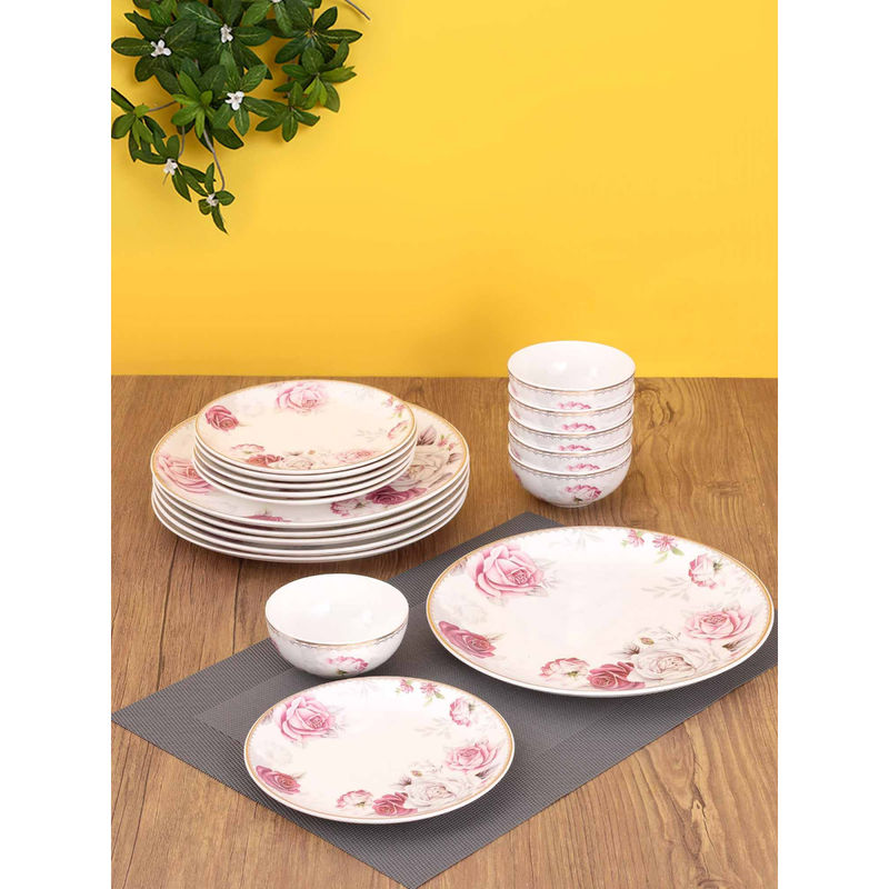 Buy CLAY CRAFT Fine Ceramic Flower Printed Dinner Set - 18 Pieces Online