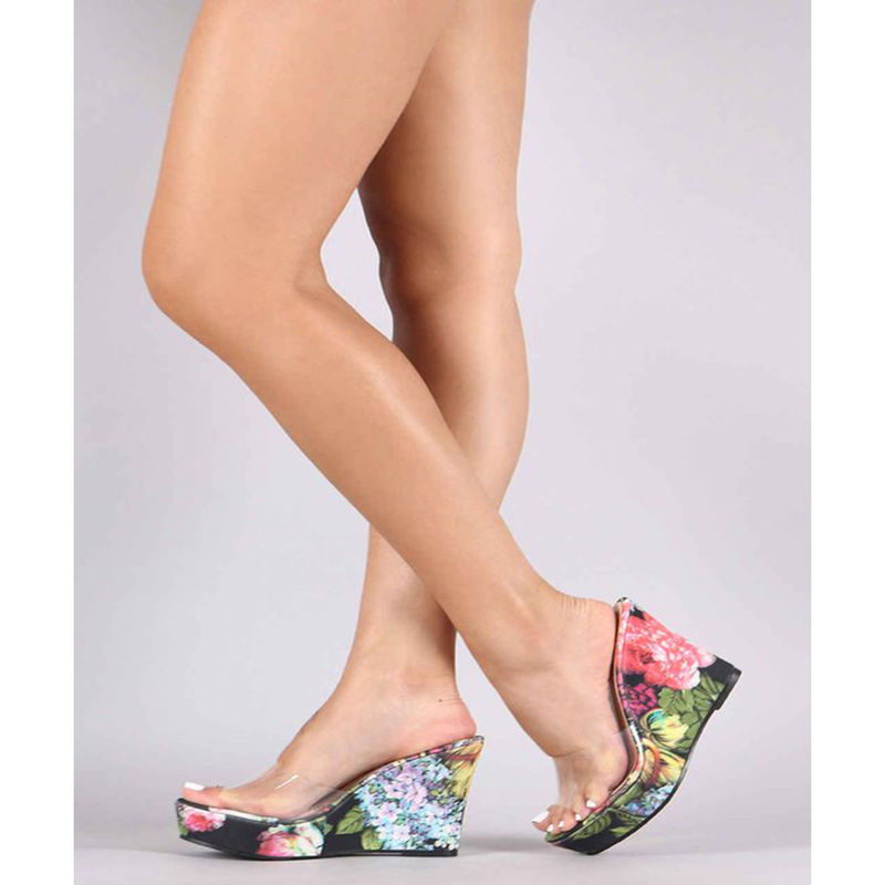 Buy Shoetopia Multi Transparent Printed Wedge Sandals Online