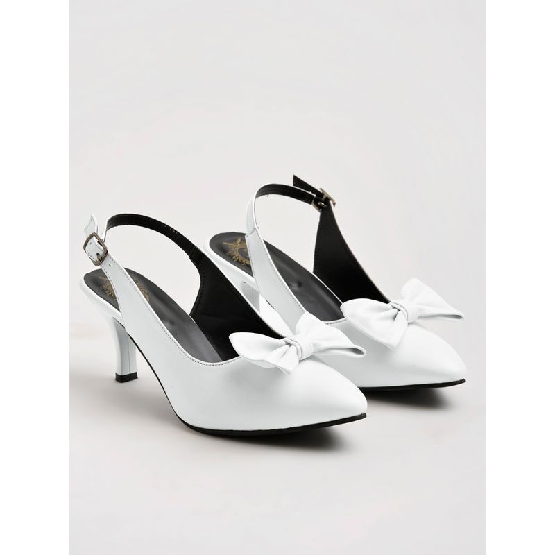 Buy Shoetopia Pointed Toe & Bow Detailed White Pumps Online
