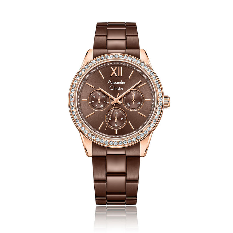 Buy Alexandre Christie Women Brown Round Dial Multifunction Analog ...