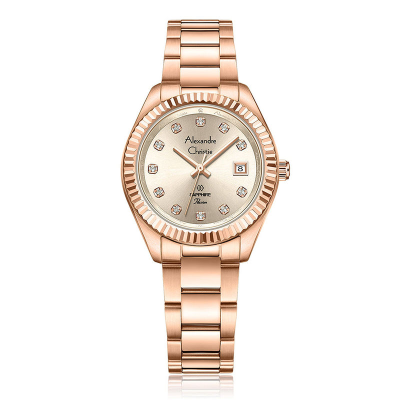 Buy Alexandre Christie Women Gold Round Dial Multifunction Analog Watch ...