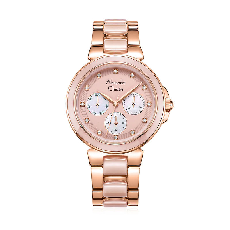 Buy Alexandre Christie Women Peach Round Dial Multifunction Analog ...