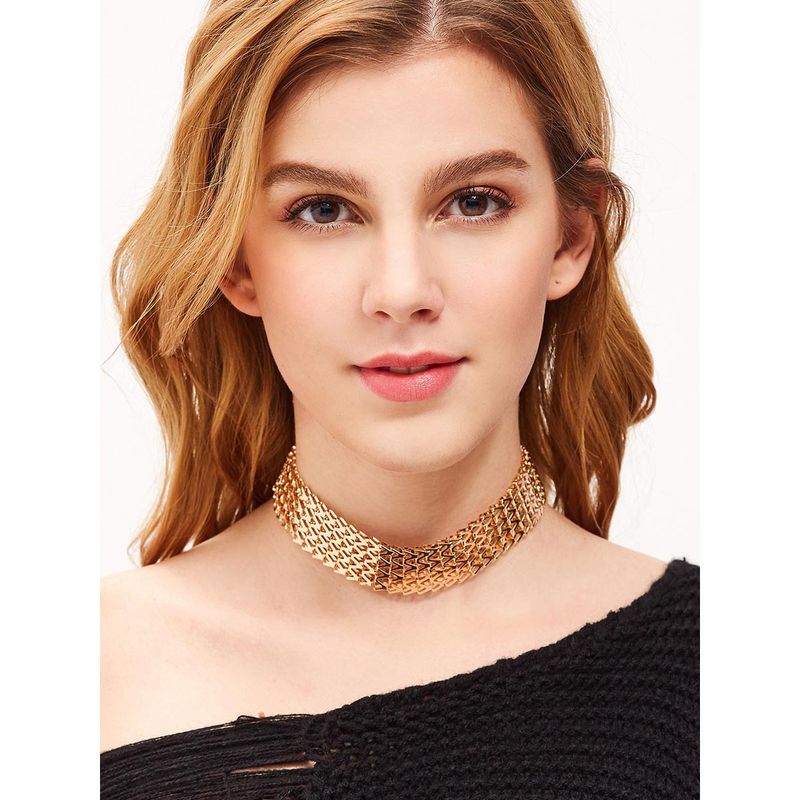 Buy OOMPH Gold Tone Cut-Out Metal Fashion Choker Necklace Online