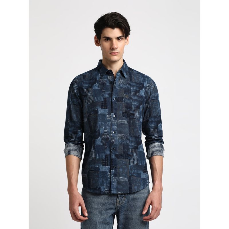 Buy THE BEAR HOUSE Men Navy Blue Printed Slim Fit Cotton Casual Shirt ...