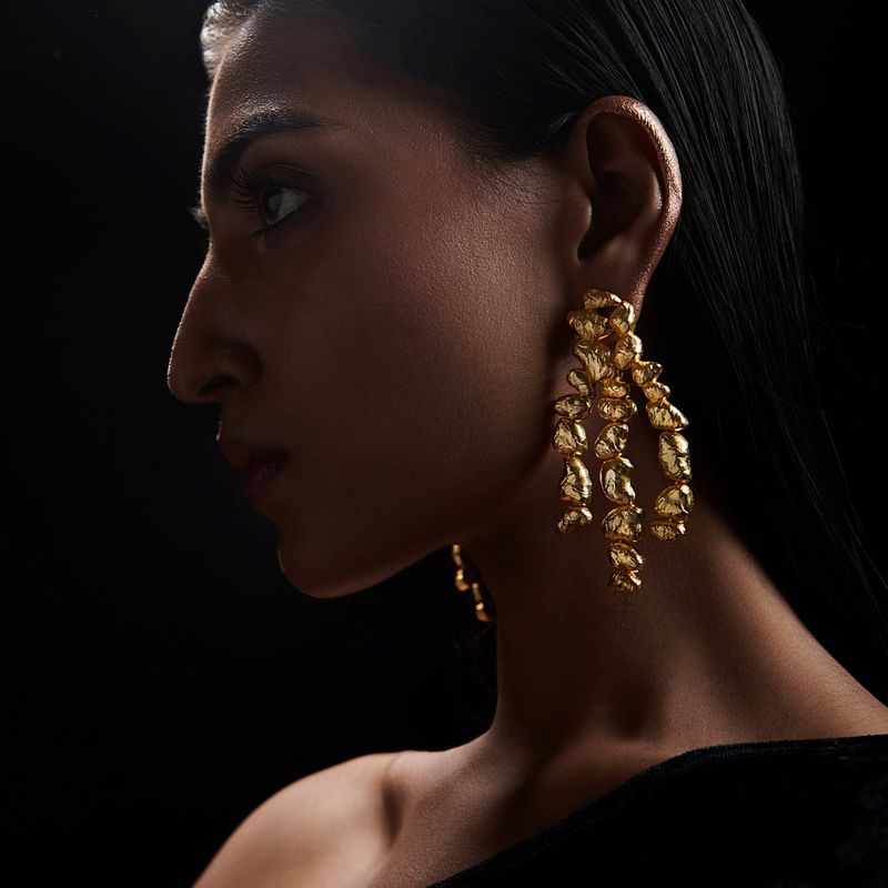 Buy ZARIIN 22k Gold Plated Gold Nuggets Statement Earrings Online