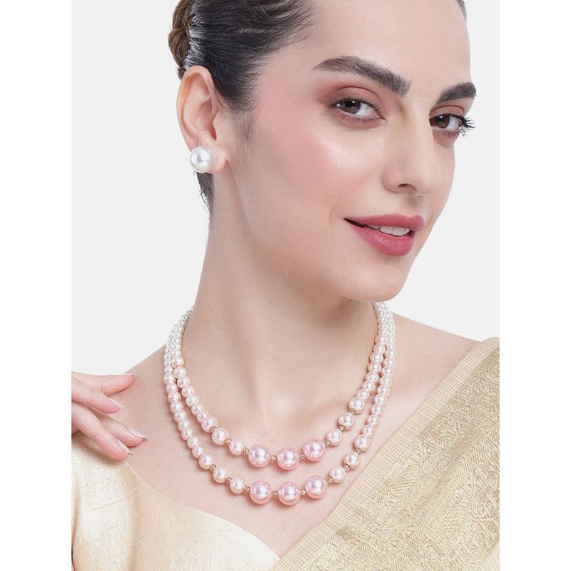 Buy Estele Gold Plated Ravishing Double Line Pearl Necklace Set for ...
