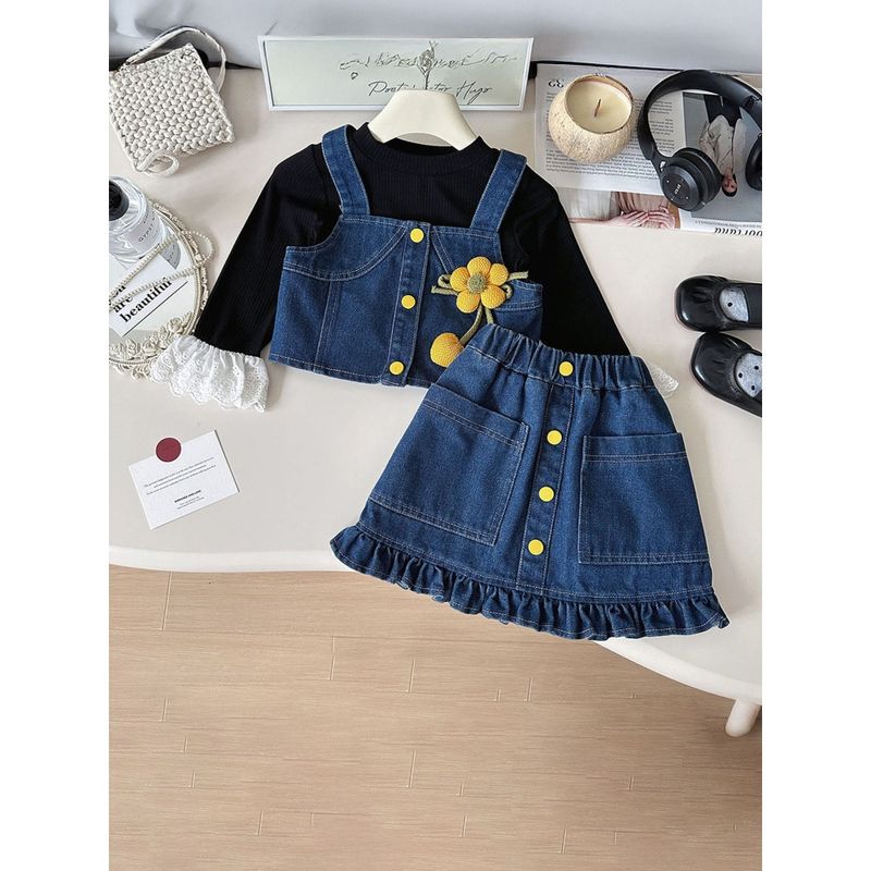 Buy Hopscotch Girls Black And Blue Floral Applique Blouse T Shirt And
