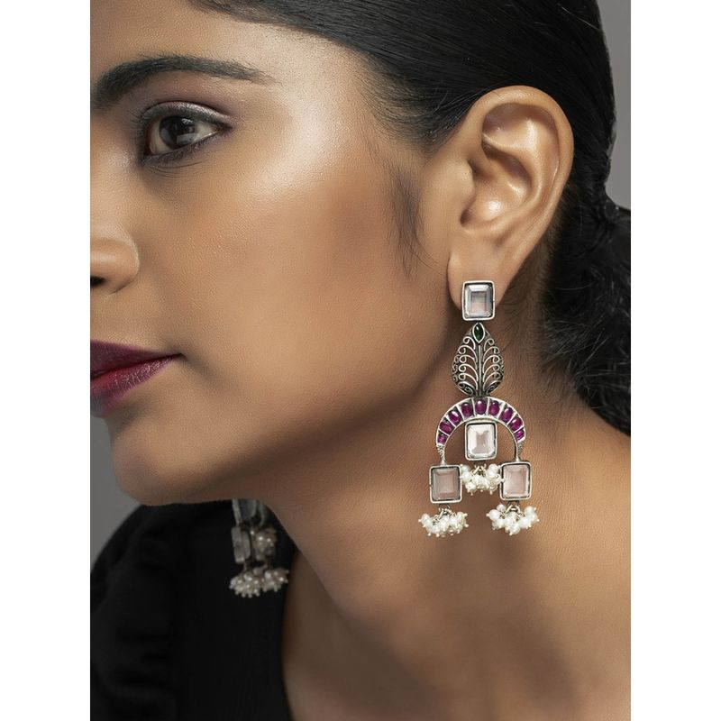 Buy Divas Mantra Trident Long Earrings with Pink Spinel Stones, Pearls ...