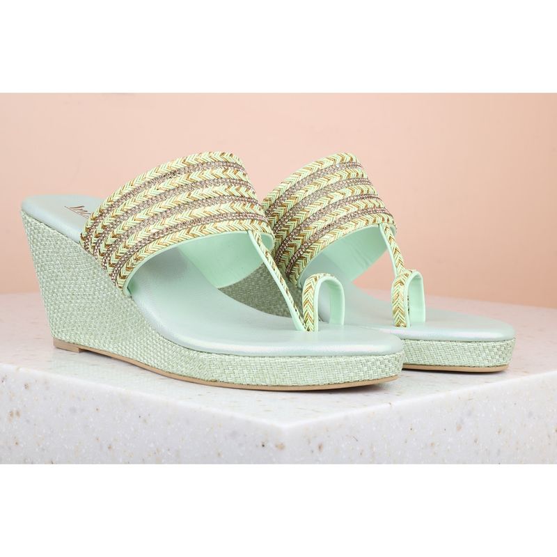 Buy Inc.5 Embellished Sequined Green Wedges Online