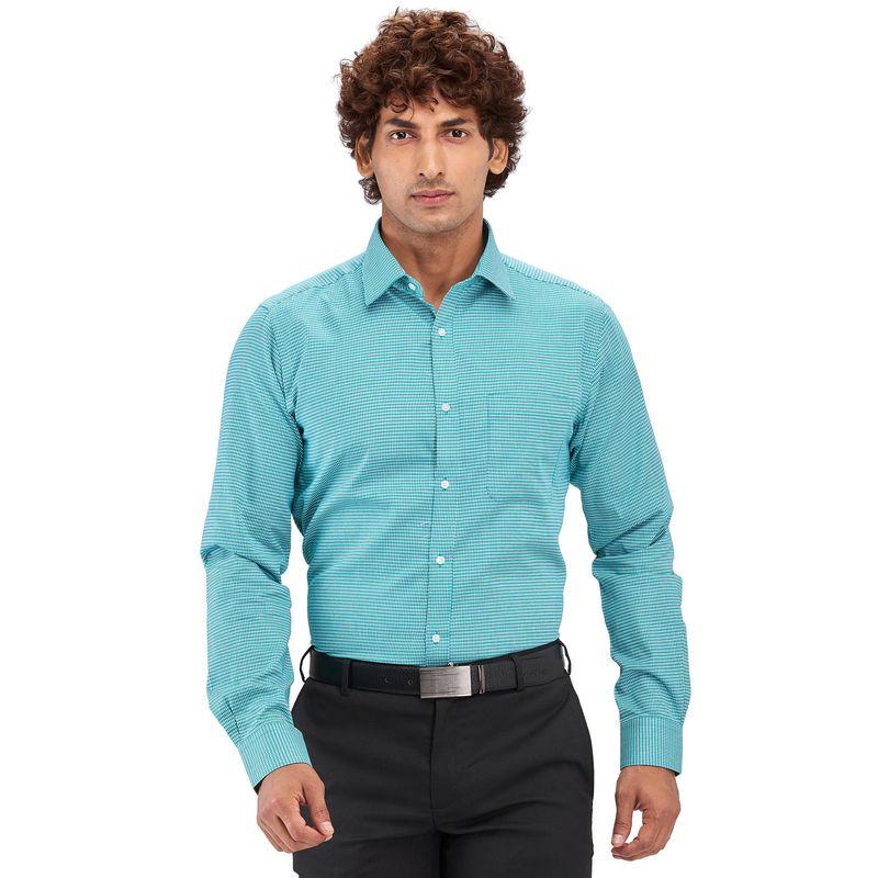 Buy Raymond Slim Fit Printed Medium Turquoise Formal Shirt Online
