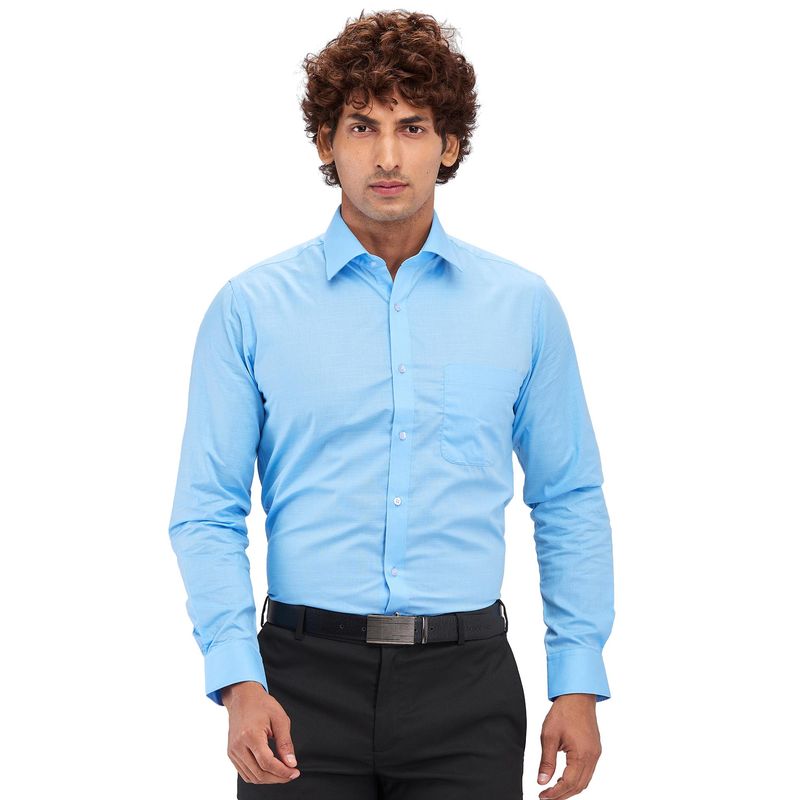 Buy Raymond Slim Fit Solid Medium Blue Formal Shirt Online