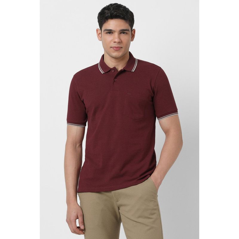 Buy Peter England Men Maroon Textured Polo T-shirt Online