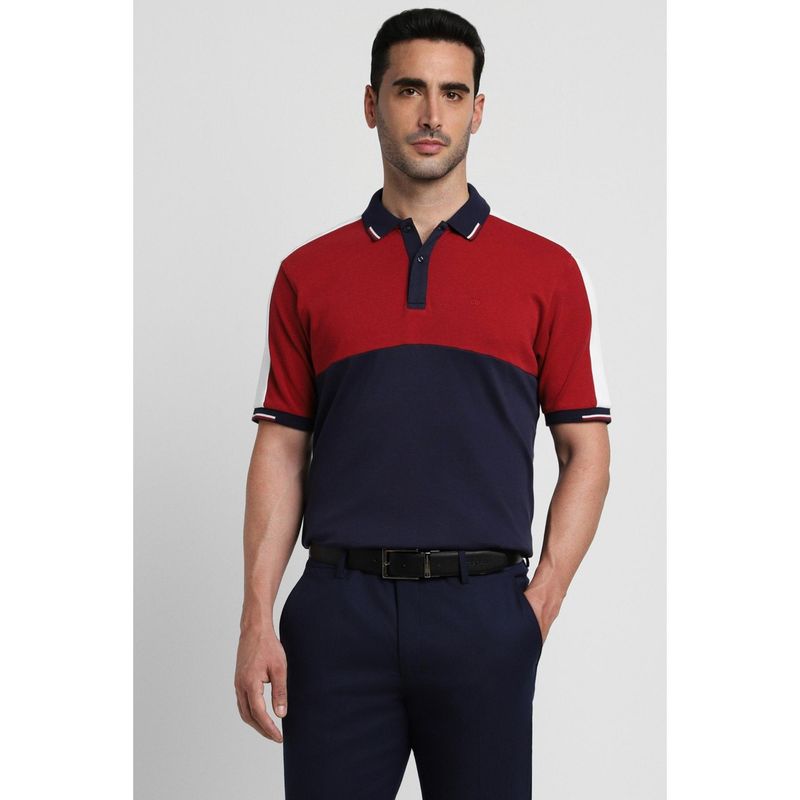 Buy Peter England Men Navy Blue Patterned Polo T-shirt Online