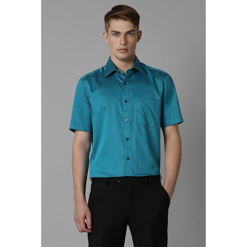 Buy Louis Philippe Men Blue Regular Fit Solid Half Sleeves Formal Shirt ...