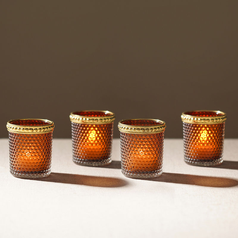Buy Pure Home + Living Set of 4 Dark Brown Dotted Votives with Rim Online