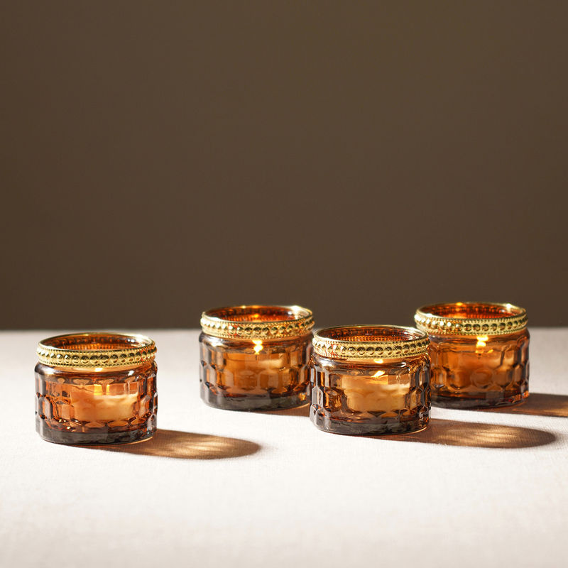 Pure Home + Living Set of 4 Brown Honeycomb Texture Tea Light Holders ...