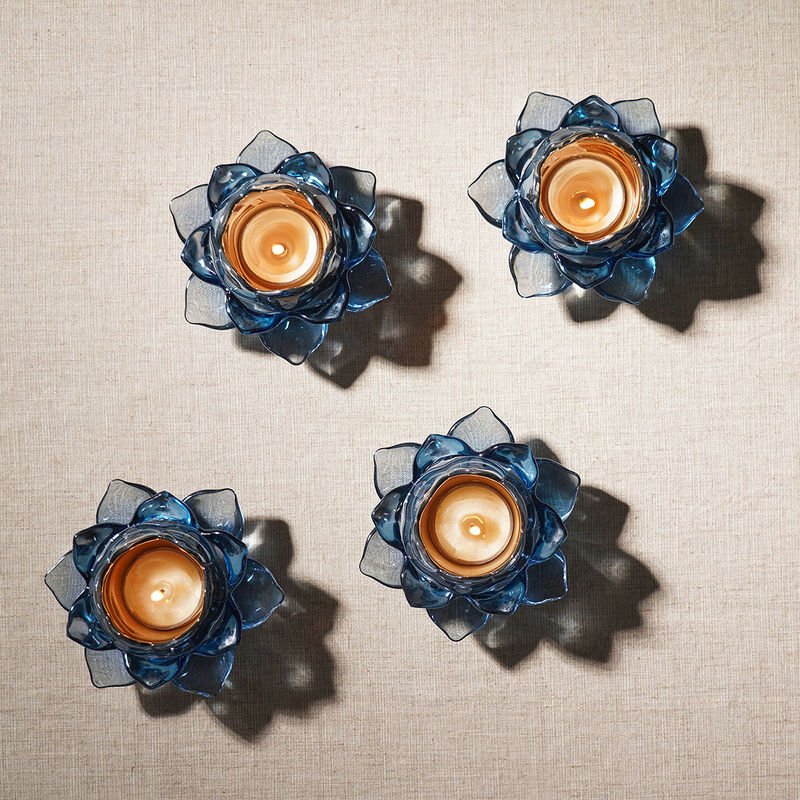 Buy Pure Home + Living Set of 4 Blue Floral Shaped Tea Light Holders Online