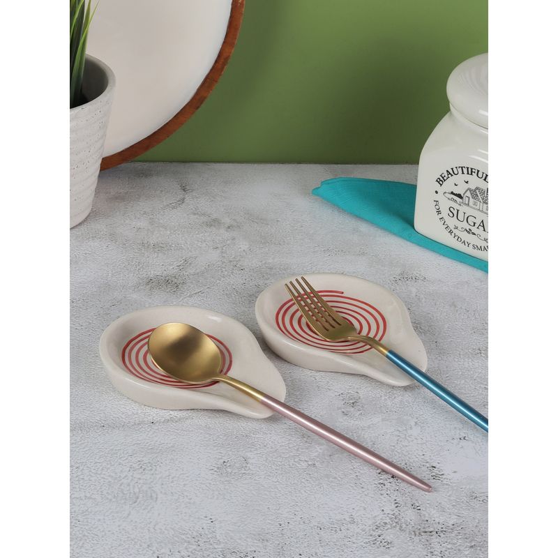 VarEesha Parikrama Red Spiral Ceramic Patch Spoon Rests Set of 2: Buy VarEesha Parikrama Red ...