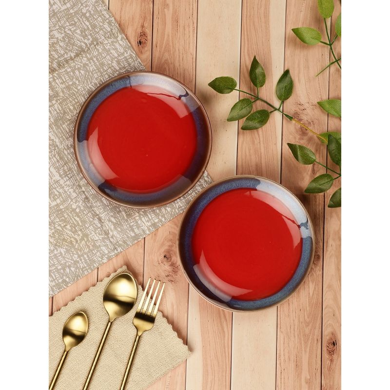 VarEesha Zafran Red Studio Pottery Ceramic Quarter Plates Set of 6: Buy ...