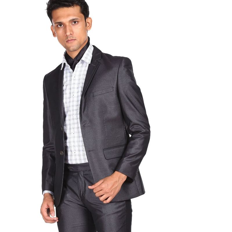 Buy AD By Arvind Mens Black Solid Regular Fit Formal Suit (Set of 2) Online