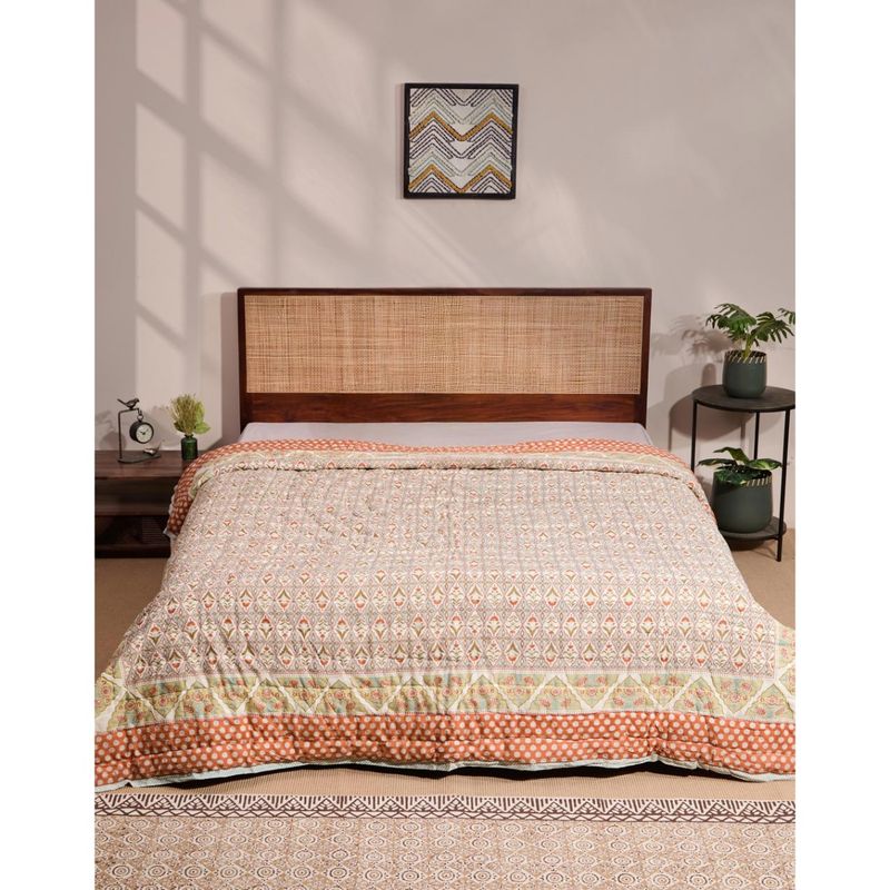 Buy Fabindia Orange Khus Cotton Printed Quilt Online