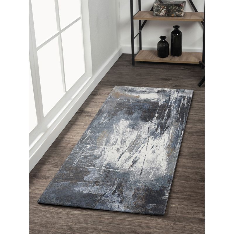 Buy OBSESSIONS Abstract Polypropylene Blue and Grey Runner Online