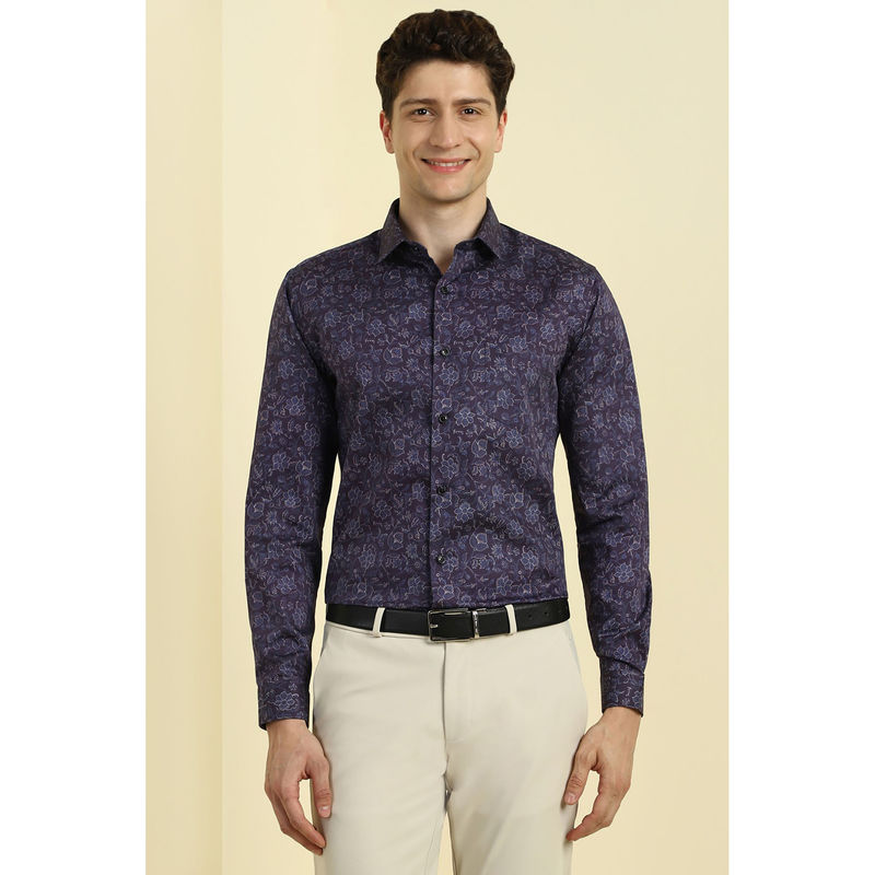 Buy Allen Solly Men Navy Blue Slim Fit Print Full Sleeves Formal Shirt ...
