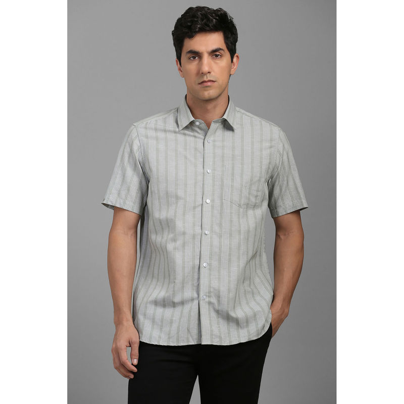 Buy Louis Philippe Men Grey Regular Fit Stripes Half Sleeves Formal ...