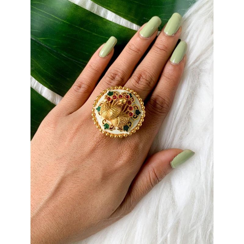 Buy I Jewels Stylish Gold Plated Traditional Ethnic Adjustable Peacock ...