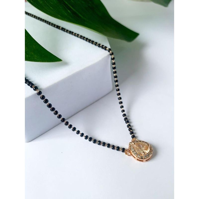 Buy I Jewels Traditional Single Line Tear Drop Pendant Black Bead Chain ...