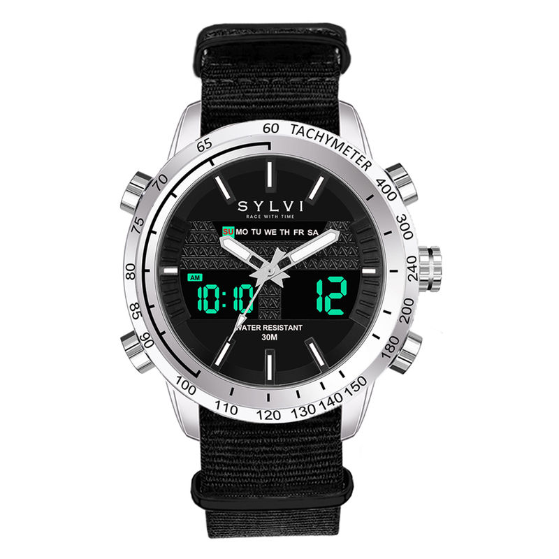 Sylvi Luxury Analog Digital Dial Fabric Strap Casual Watch for Men: Buy ...